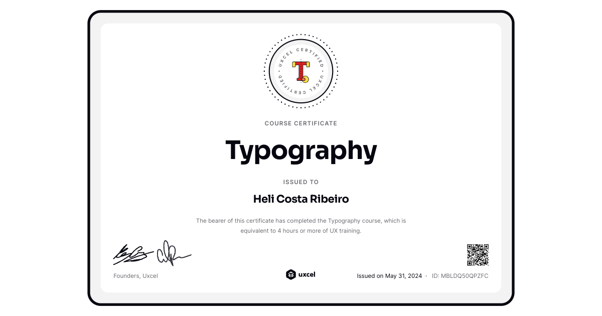 Certificate of completion for Typography | Uxcel
